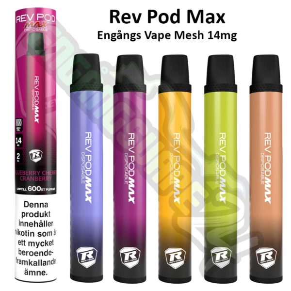 Rev Pod MAX Strawberry Split 14mg 600 Puffar - engångsvape24.se ...